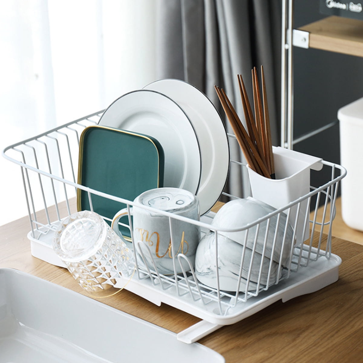 3-Piece Rust-Resistant Dish Drainer Set with Self-Draining Drip Tray ...