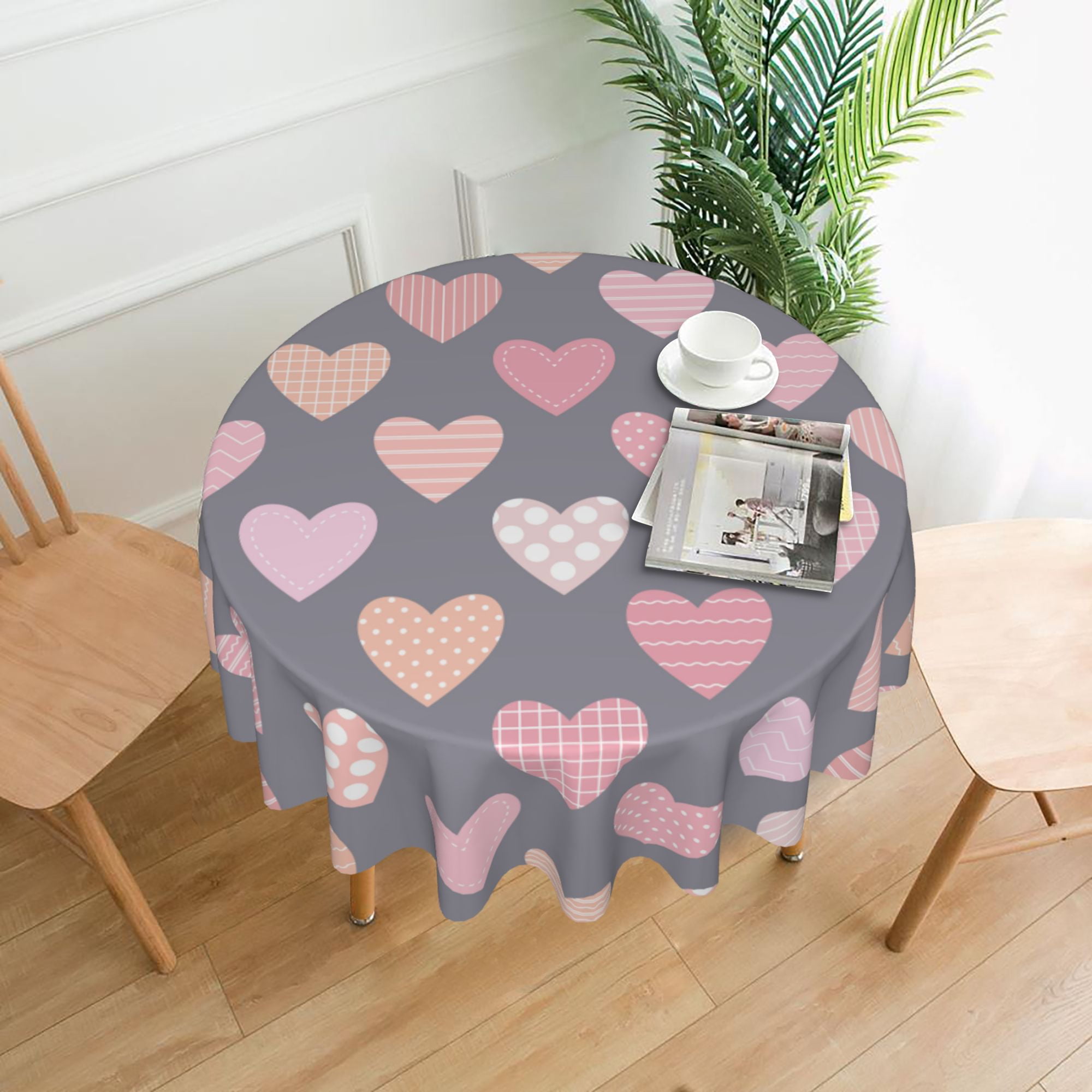 ZICANCN Round Table Cloths 60 Inch, Cute Hearts Pink Table Cover ...