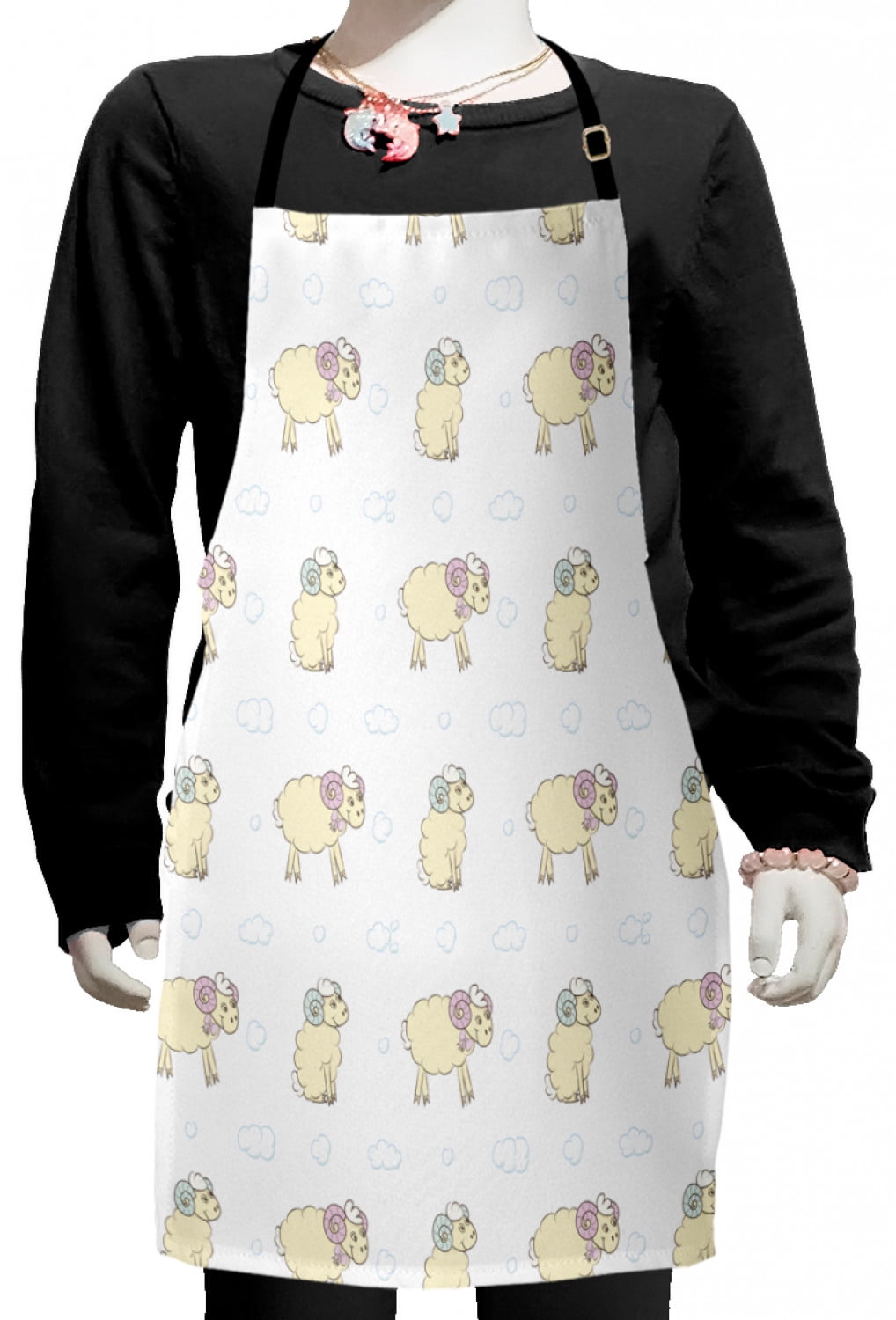Nursery Kids Apron, Smiling Rams with Baby Pink and Baby Blue Tones ...