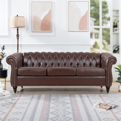 Accent Sofa Couch,84" Rolled Arm Three Seater Sofa Couch with Deep ...