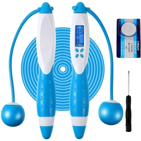 Blue and White Electronic Counting Jump Rope, Adjustable Fitness ...