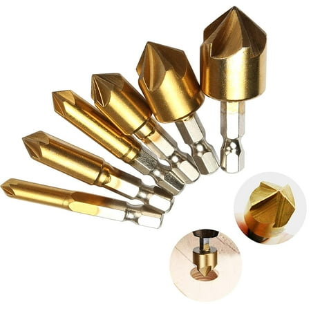 Countersink Drill Bit Set 6 Pcs 1/4'' Hex Shank Hss 5 Flute Countersink ...