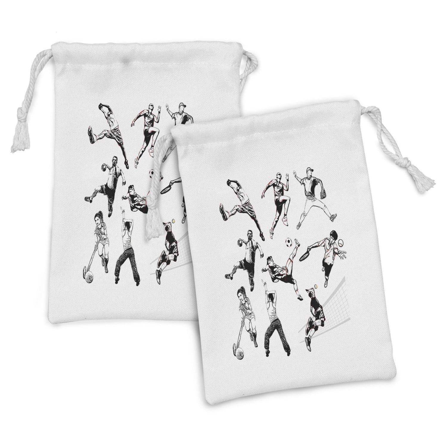 Sketchy Fabric Pouch Set of 2, Muscular Energetic Athletes in Different ...