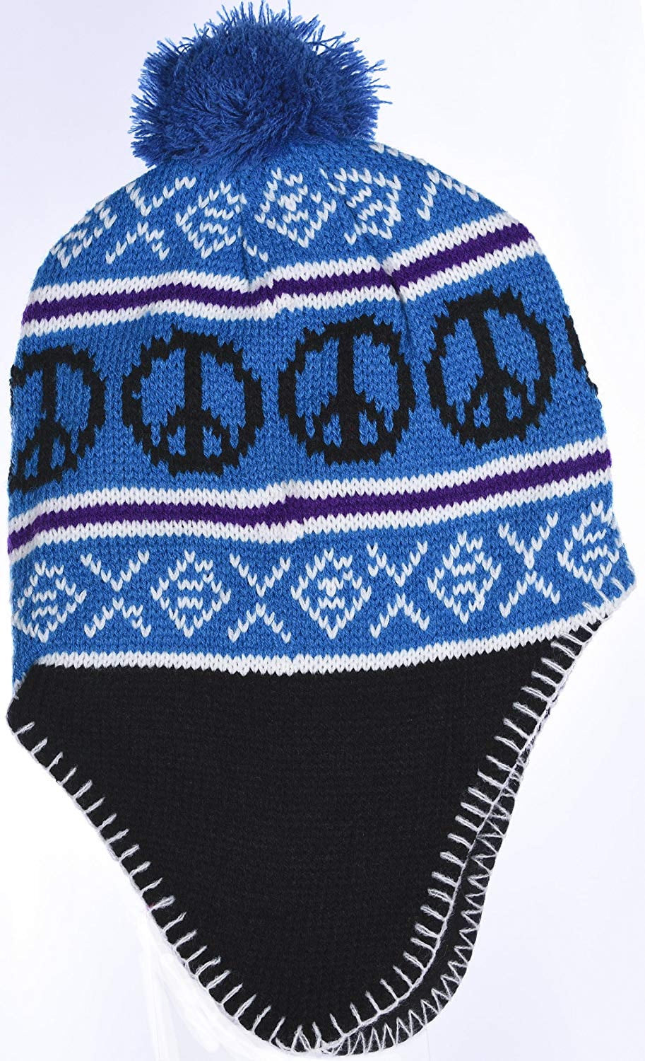 SWAK Girl's Emoji Peace Sign Knit Hat with Ear Flaps and Pom in 3 Vivid ...