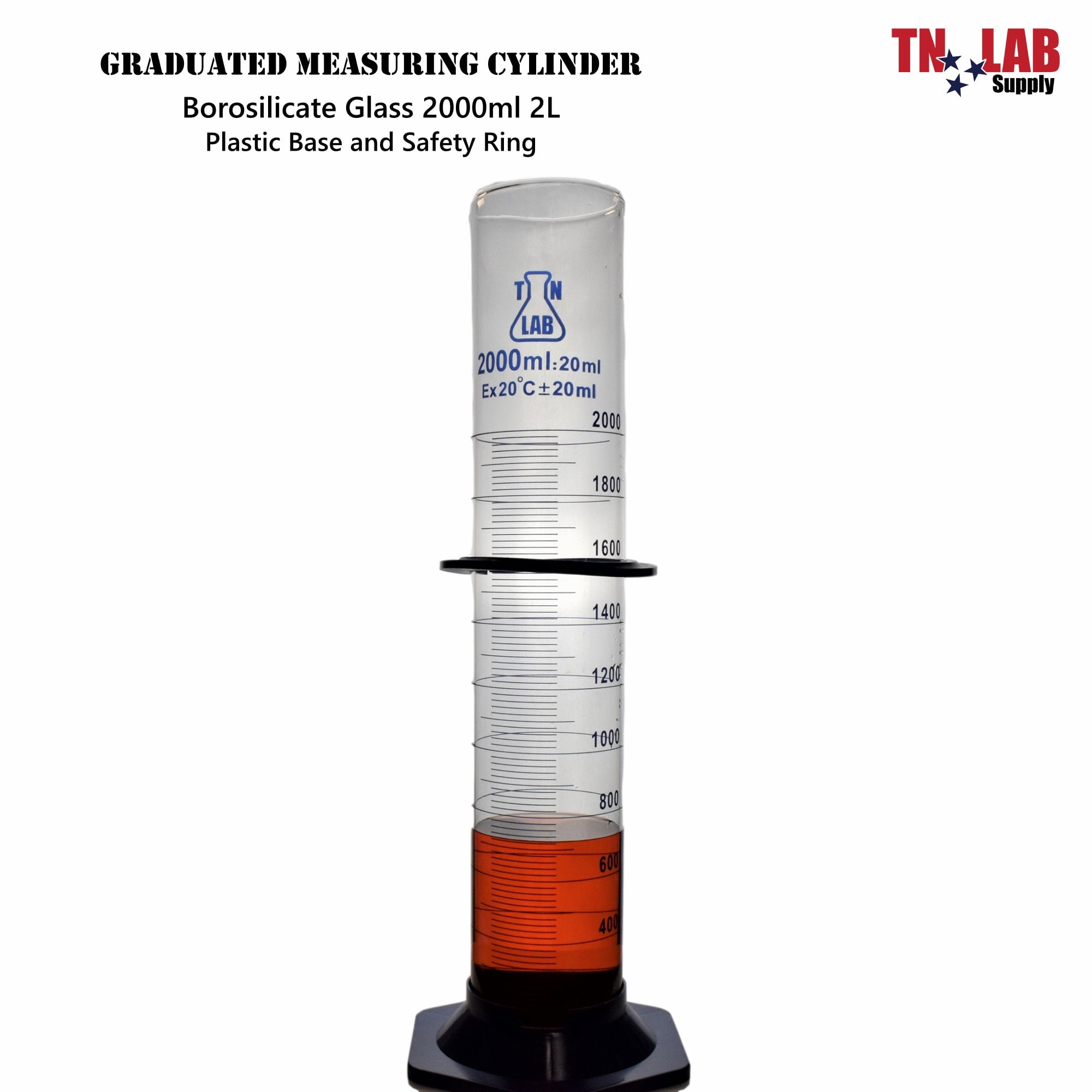 Measuring Cylinder 2000ml 2L Class A Borosilicate Glass Plastic Base ...
