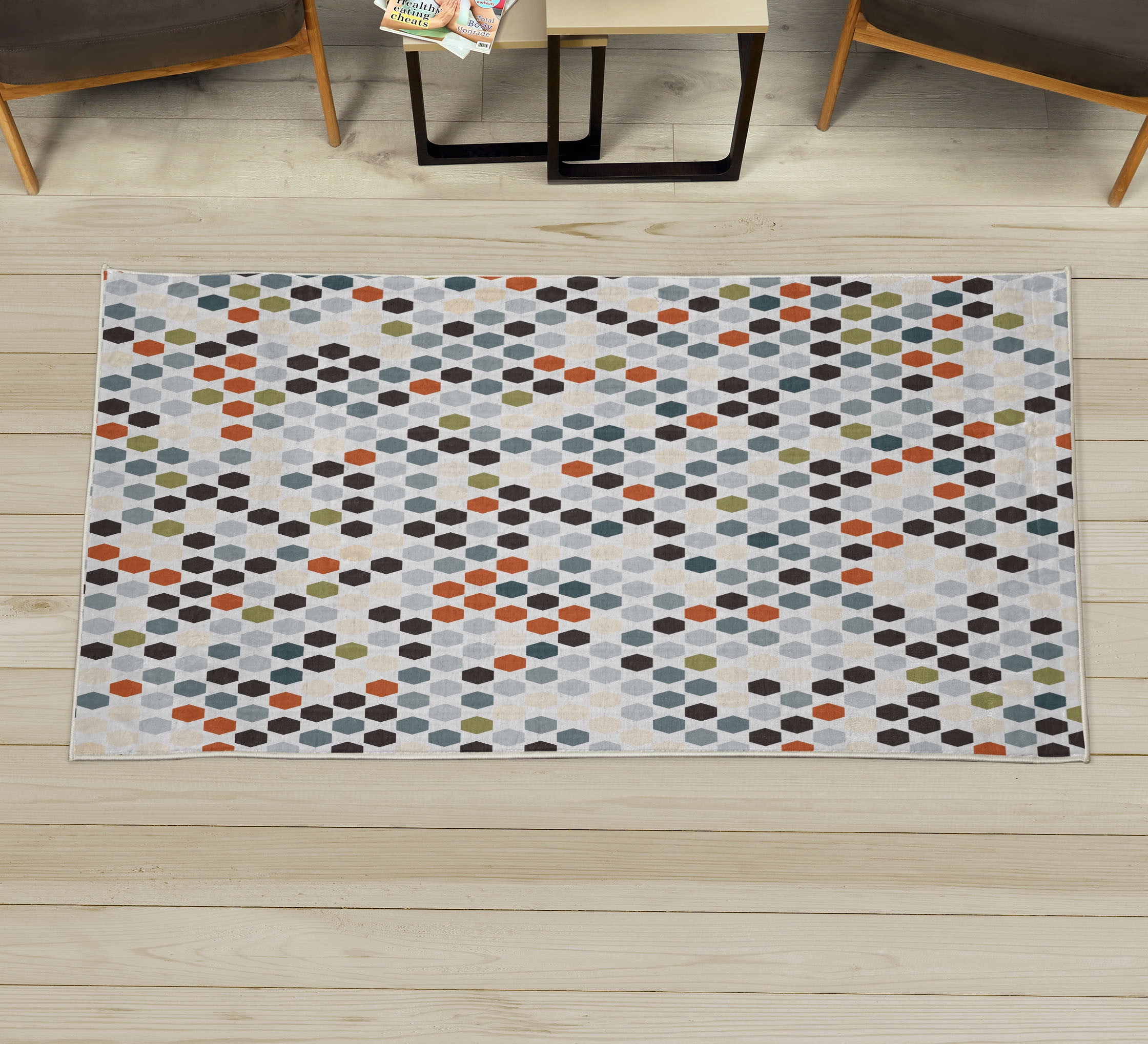 Geometric Decorative Rug, Abstract ZigZag Hexagon Vivid and Dark Color ...