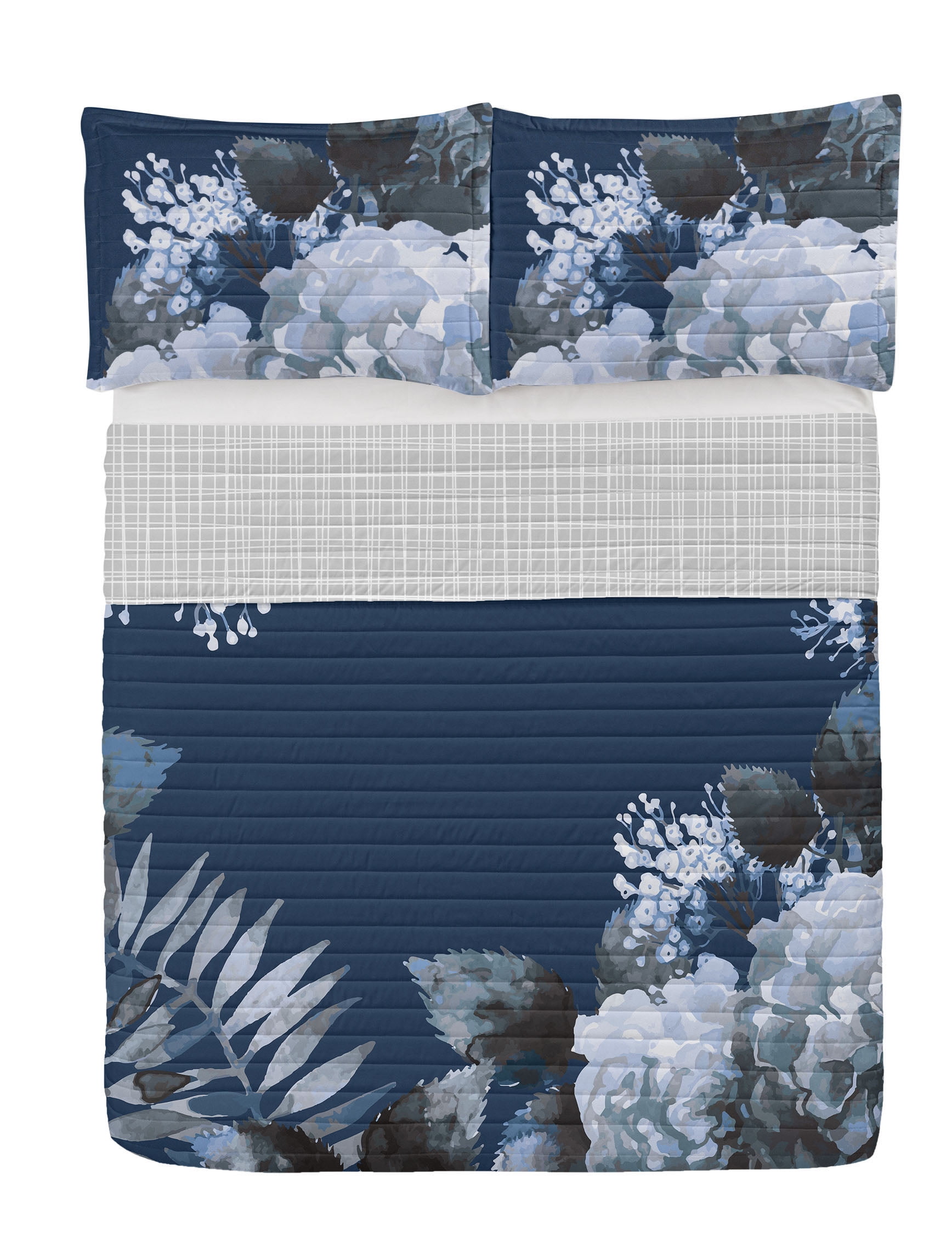 Nature Reversible Bedspread Set, Hydrangea Flowers Foliage Leaves Fern ...