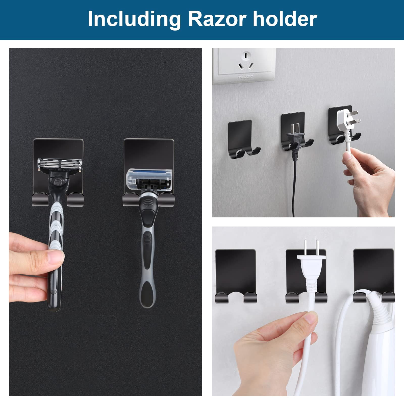 FOAUUH Razor Holder for Shower + Adhesive Wall Hooks, Premium 304 ...