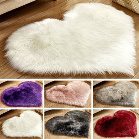 Fluffy Heart Shaped Rug Shaggy Floor Mat Soft Faux Fur Home Bedroom ...