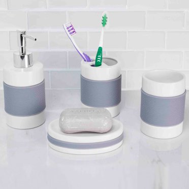 Home Basics 4-Piece White Bathroom Accessory Set - Walmart.com