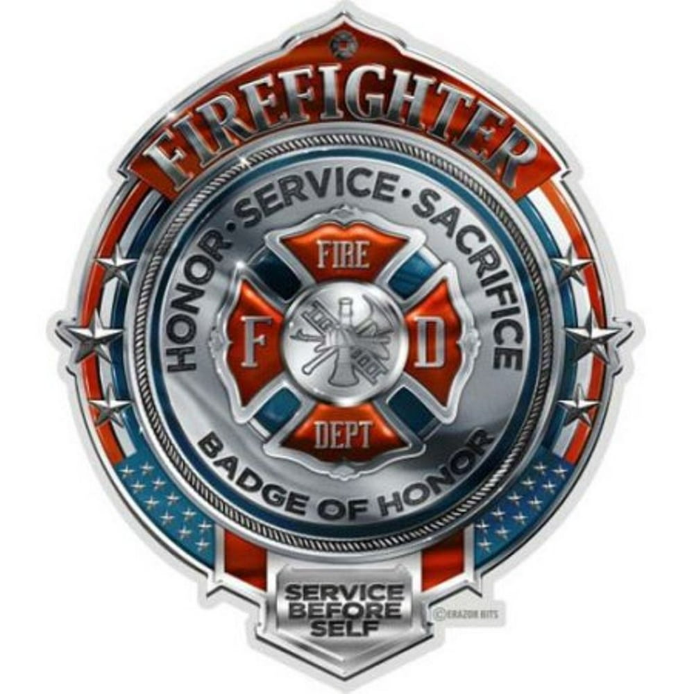 Firefighter Fire Honor Service Sacrifice Chrome Badge 2In Reflective ...