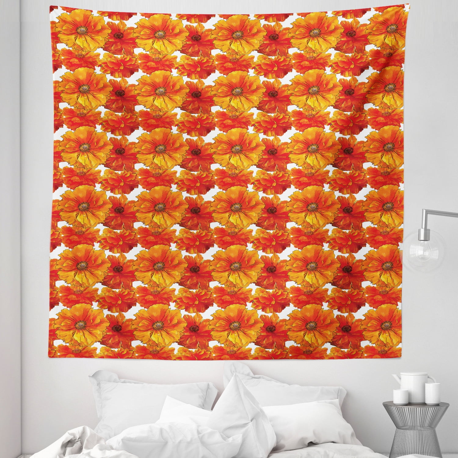 Poppy Flower Tapestry, Blossoms with Vibrant Petals Hand Painted Style ...