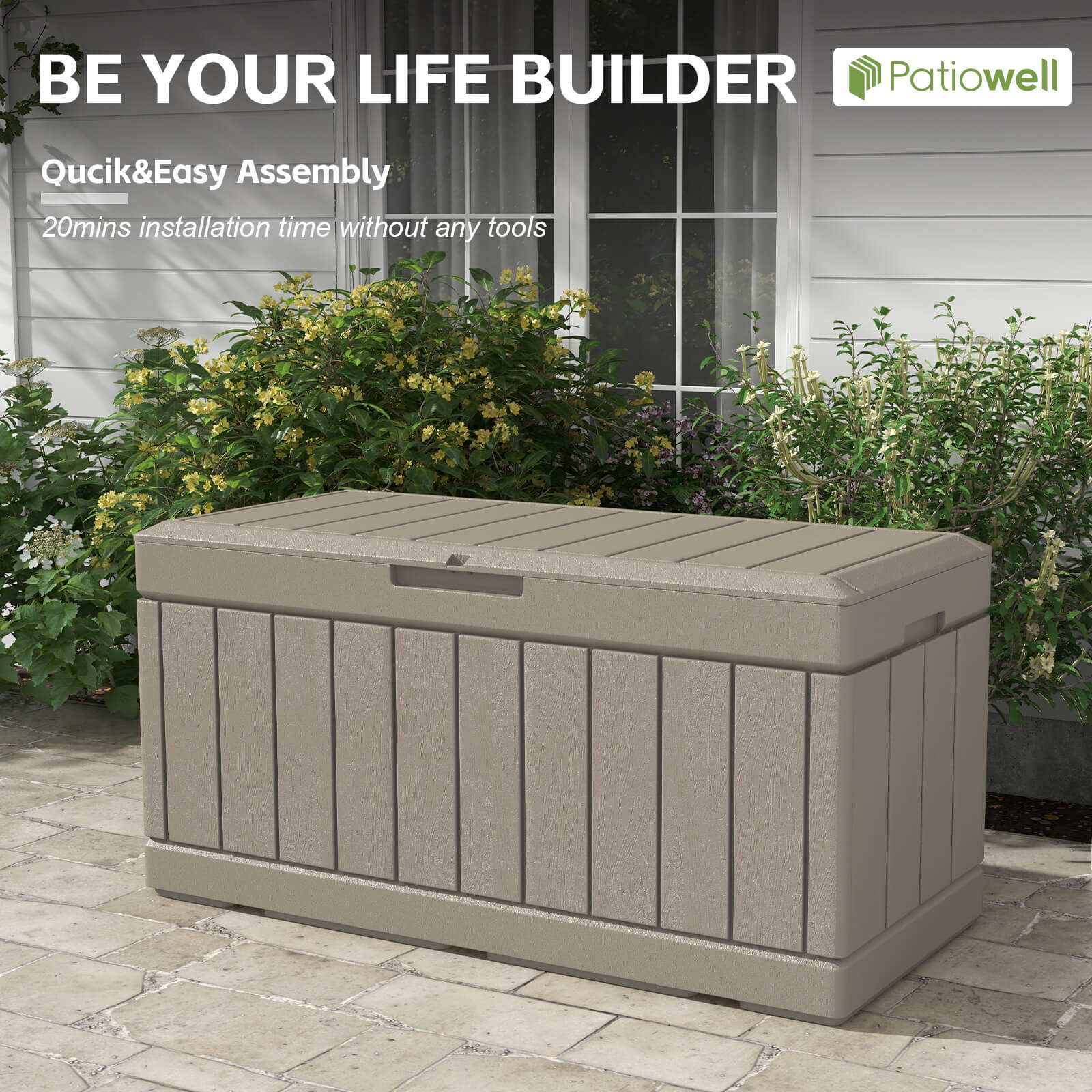 Patiowell Large 82 Gallon Pool Garden Storage Deck Box Resin Wood Patiowell Large 82 Gallon Pool Garden Storage Deck Box Resin Wood