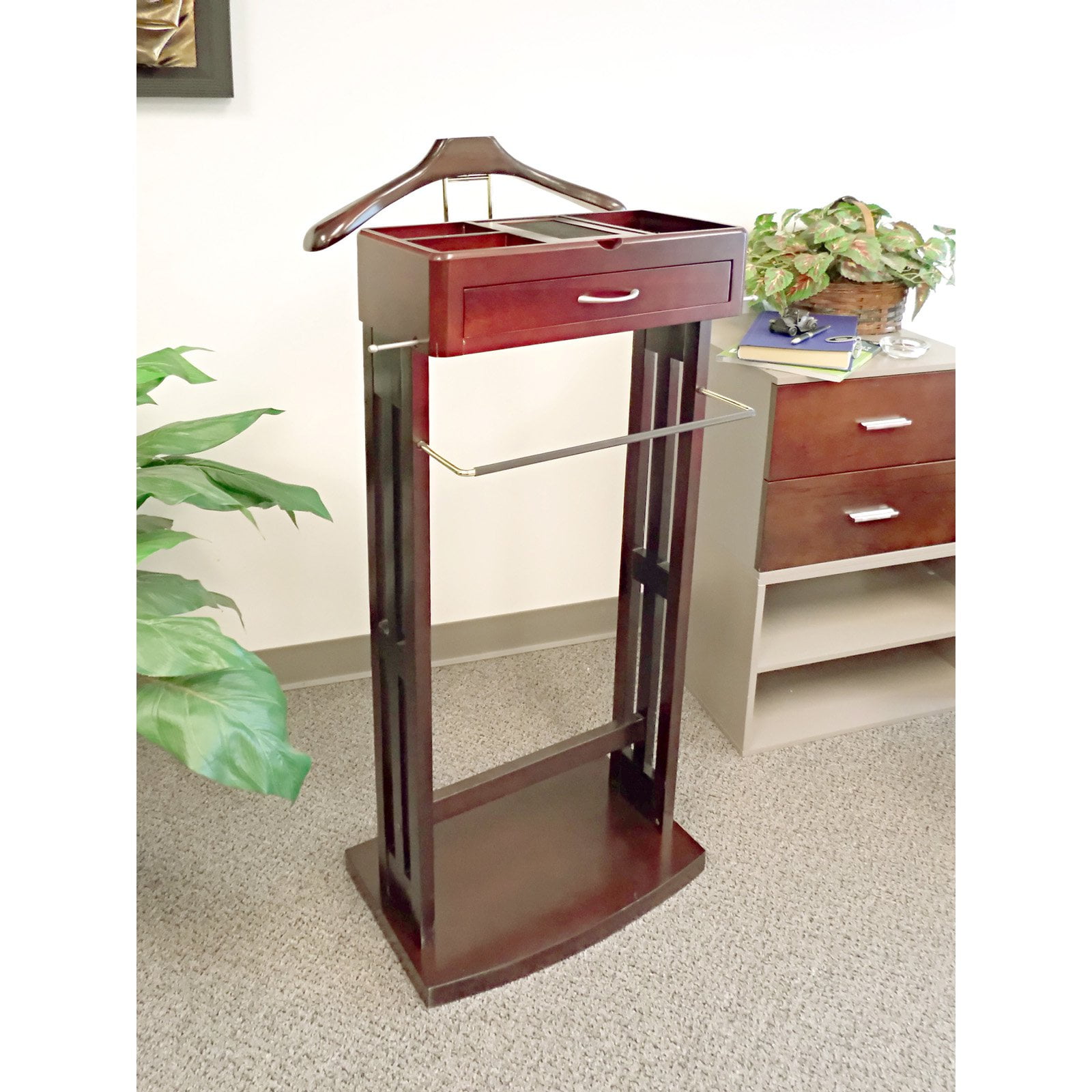Proman Products Norstar Valet Stand With Mirror, Mahogany - Walmart.com