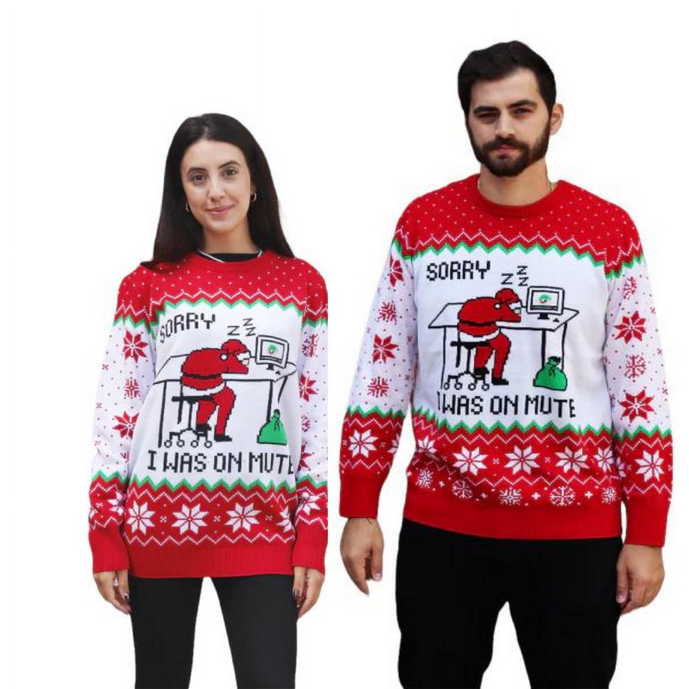 Couple - Sleepy Santa On Mute Sweater Couple's Ugly Christmas Sweater ...