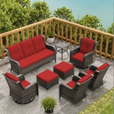 MeetLeisure 8-Piece Red Patio Set with Rockers, Sofa, Armchairs ...