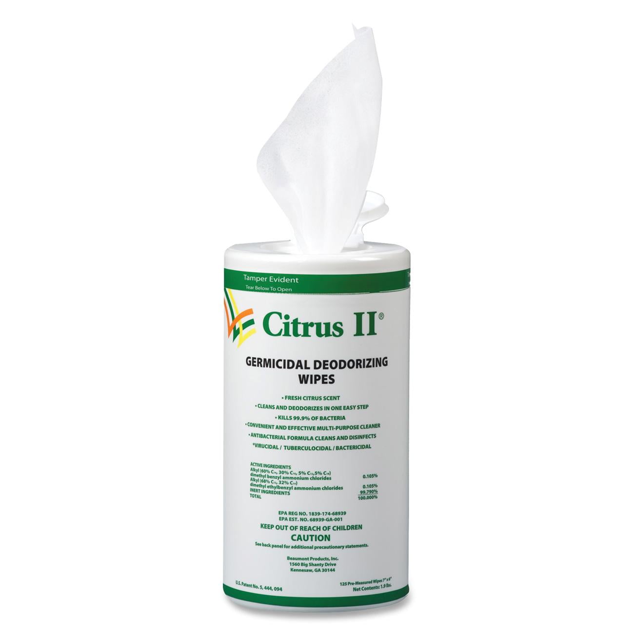 Citrus II Fresh Citrus Scent Germicidal Deodorizing Wipes, 125 count, 1 ...