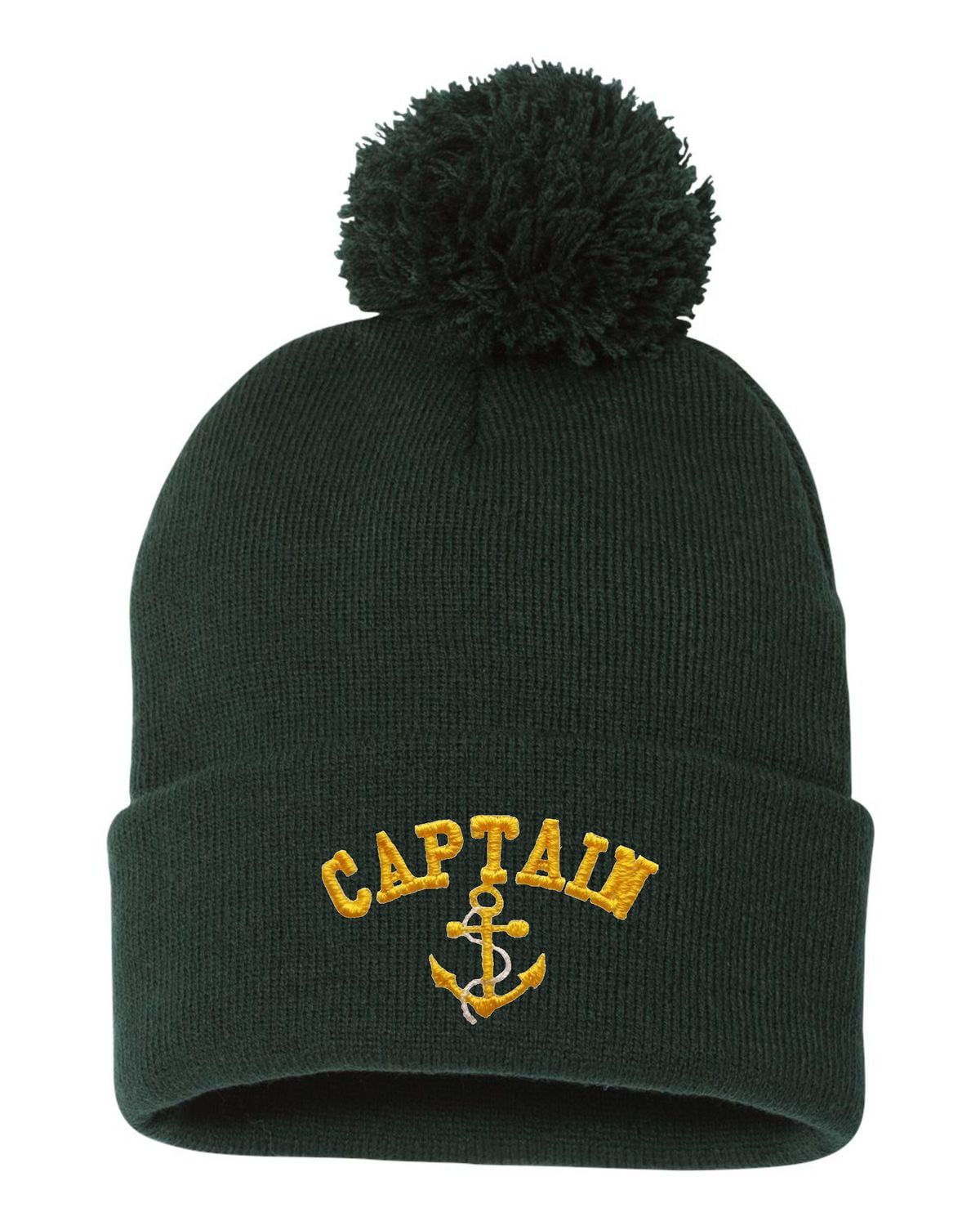 Adult Captain With Anchor Embroidered Knit Beanie Pom Cap - Walmart.com