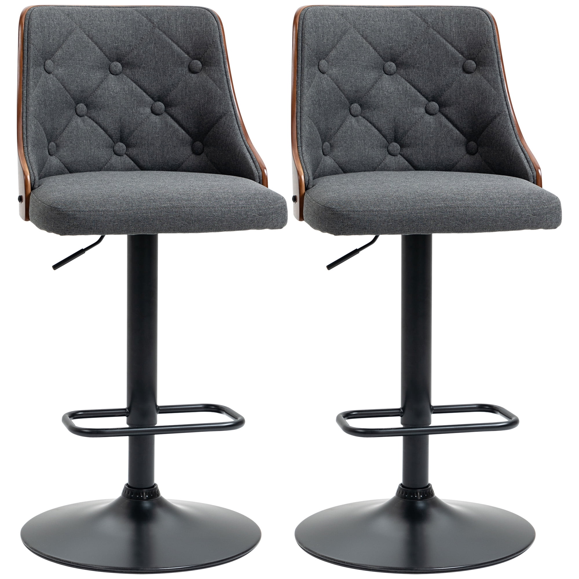 HOMCOM Counter Height Bar Stools Set of 2, Height Adjustable Swivel ...