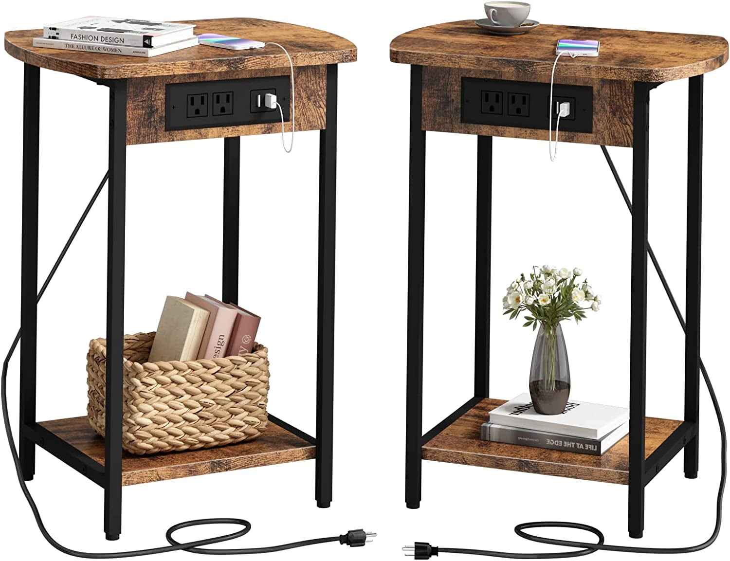 SHMAMT End Tables with Charging Station, Set of 2 Side Tables with USB ...