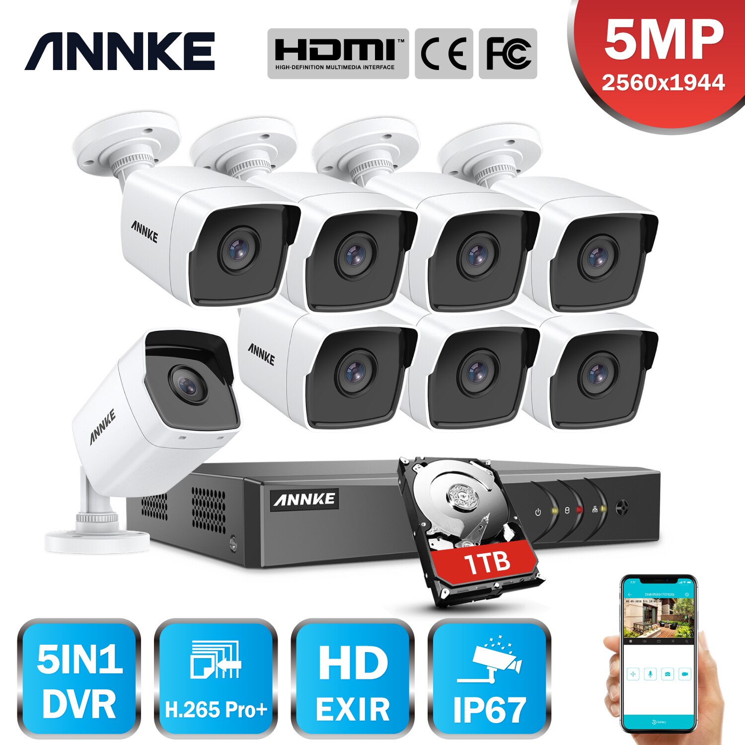 ANNKE H.265+ 5MP Lite Ultra HD 8CH DVR CCTV Security System 8pcs ...