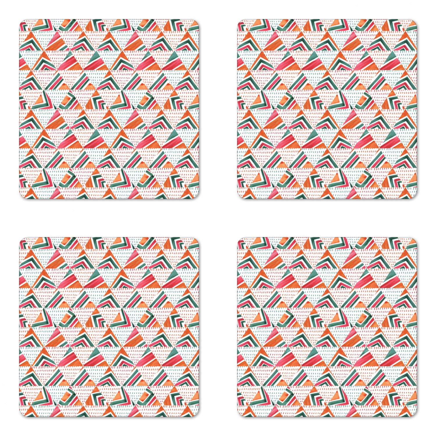 Tribal Coaster Set of 4, Vibrant Triangle Watercolor Timeless Hand ...