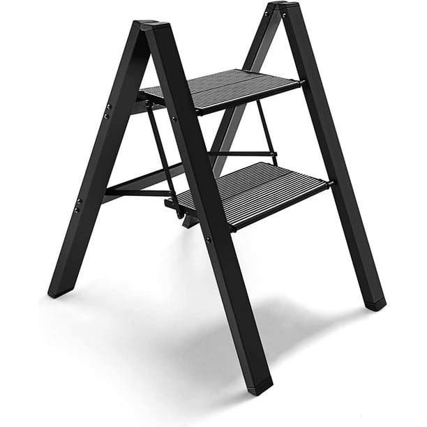 2 Step Ladder, Folding Step Stool with Wide Anti-Slip Pedal, Aluminum ...