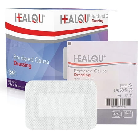 Medline Bordered Gauze, Adhesive Island Wound Dressing, Sterile, 4"x8 ...
