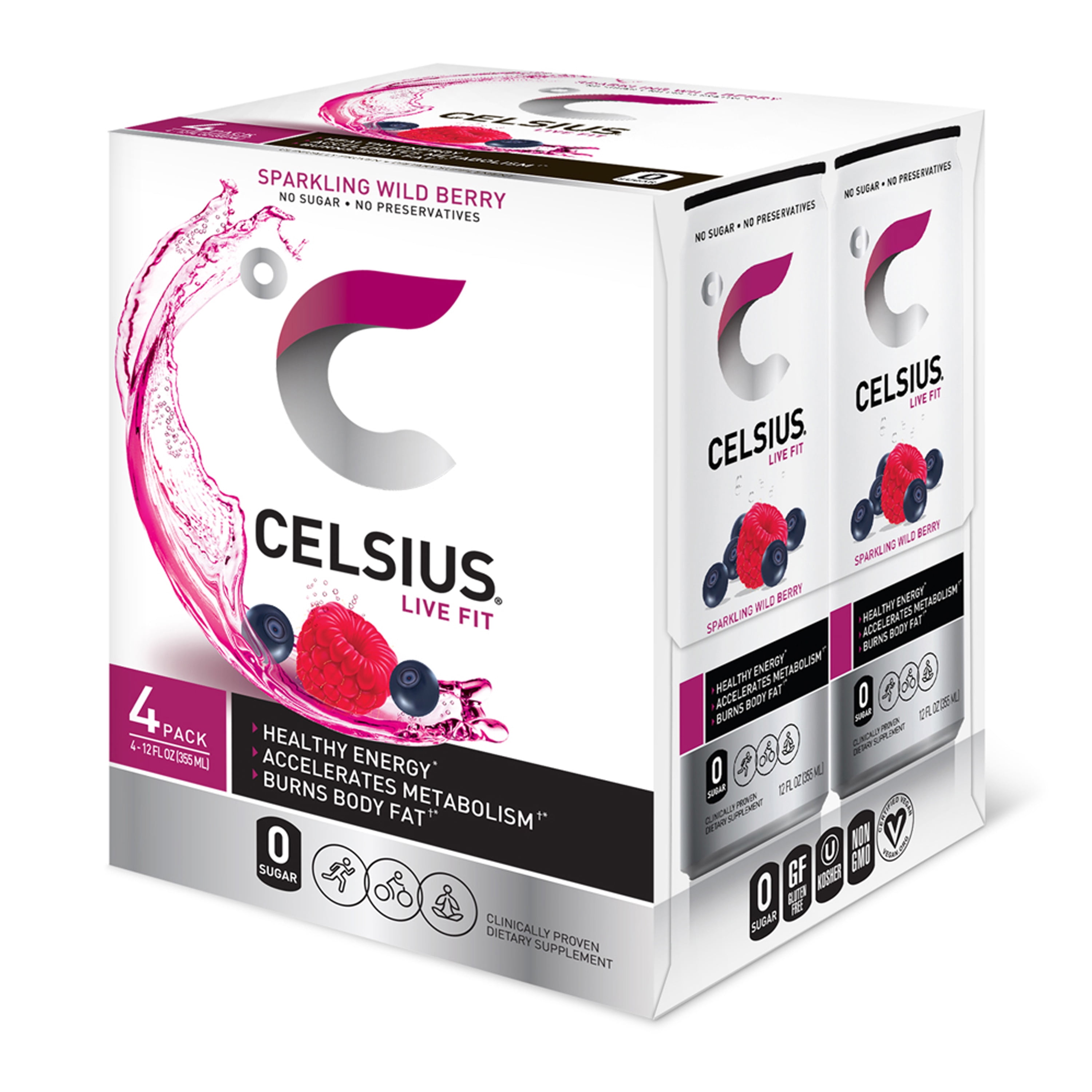 CELSIUS Sparkling Wild Berry Fitness Drink, Zero Sugar, 12oz. Slim Can ...