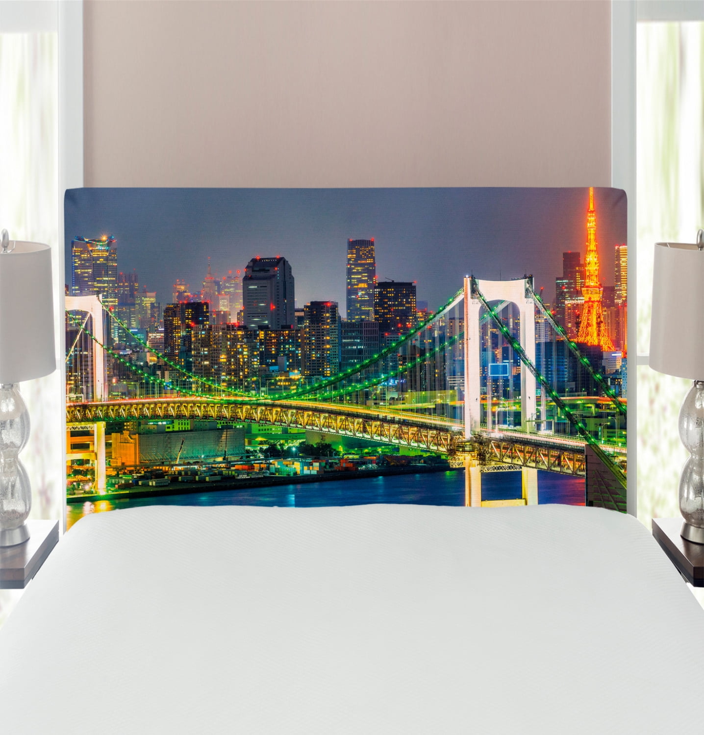 Landscape Headboard, Tokyo Skyline with Tokyo Tower and Rainbow Bridge ...