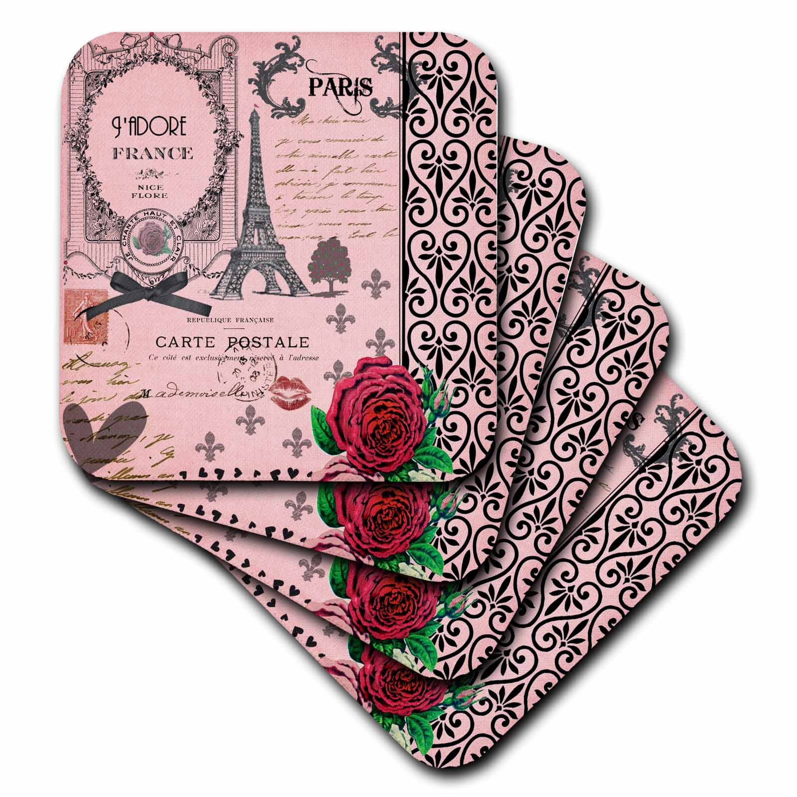 Stylish Vintage Pink Paris Collage Art - Eiffel Tower - Red Rose ...