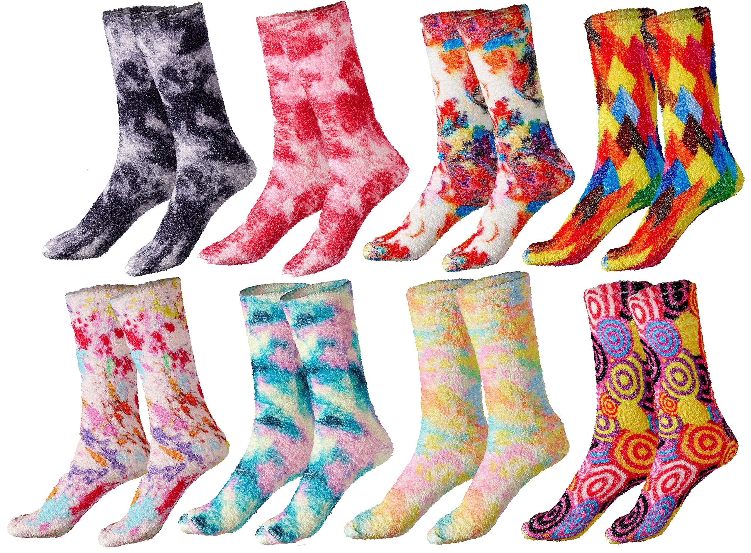 Gilbin Women Cozy Tie Dye Slipper Fuzzy Fulffy Socks Set-Crew Socks ...