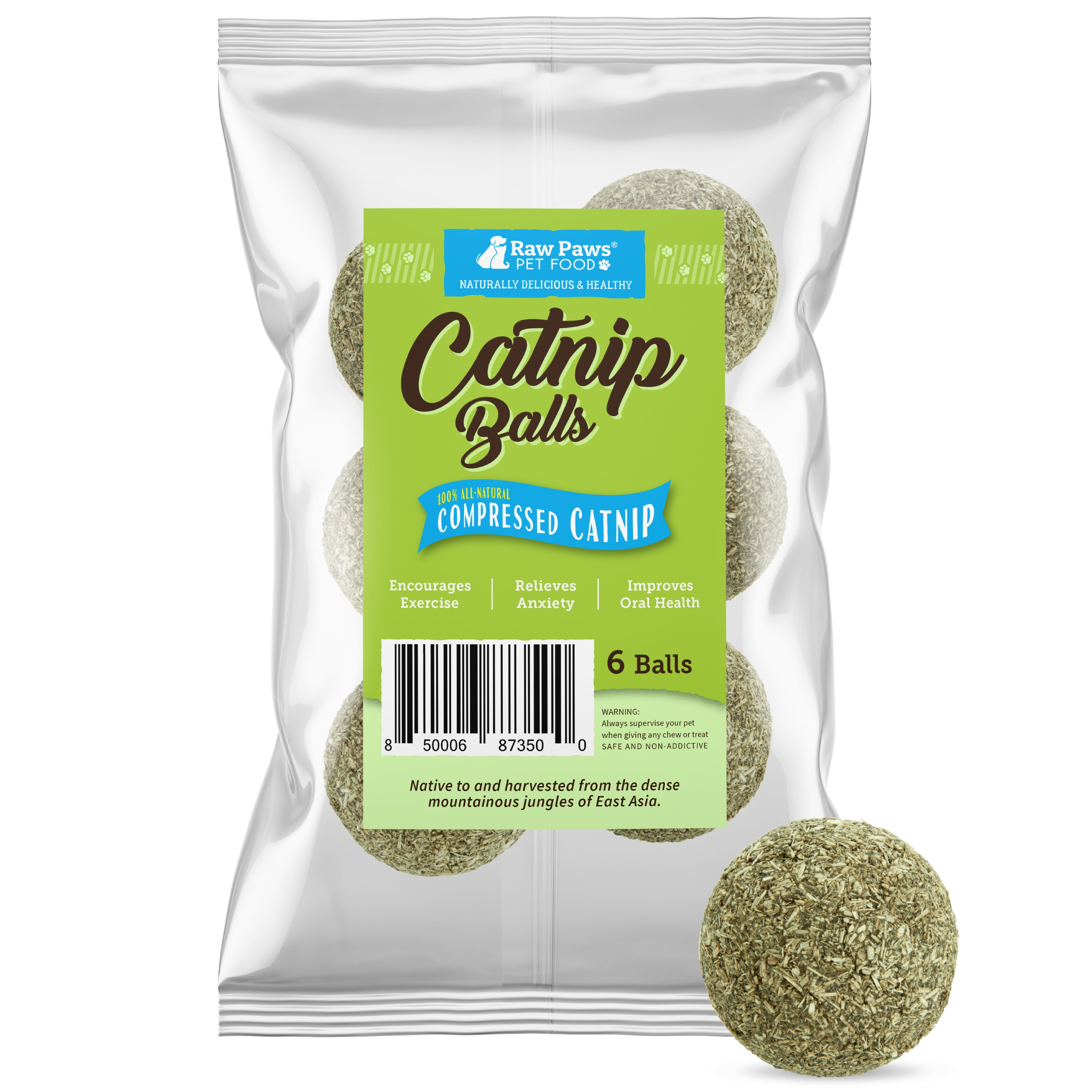 Raw Paws Natural Catnip Ball for Cats (6-ct) - Interactive Cat Toy for ...
