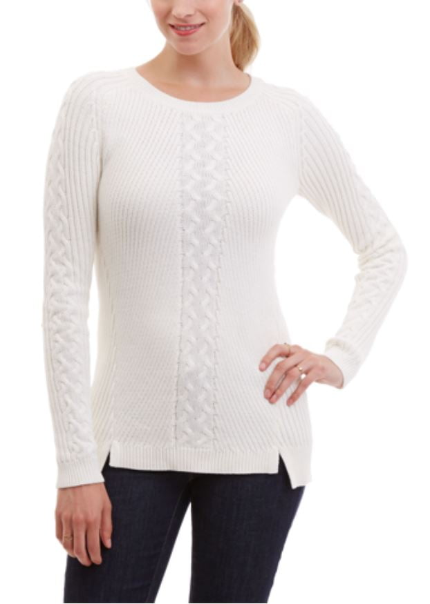Nautica Women's Single Cable Knit Tunic Sweater (White, Medium ...