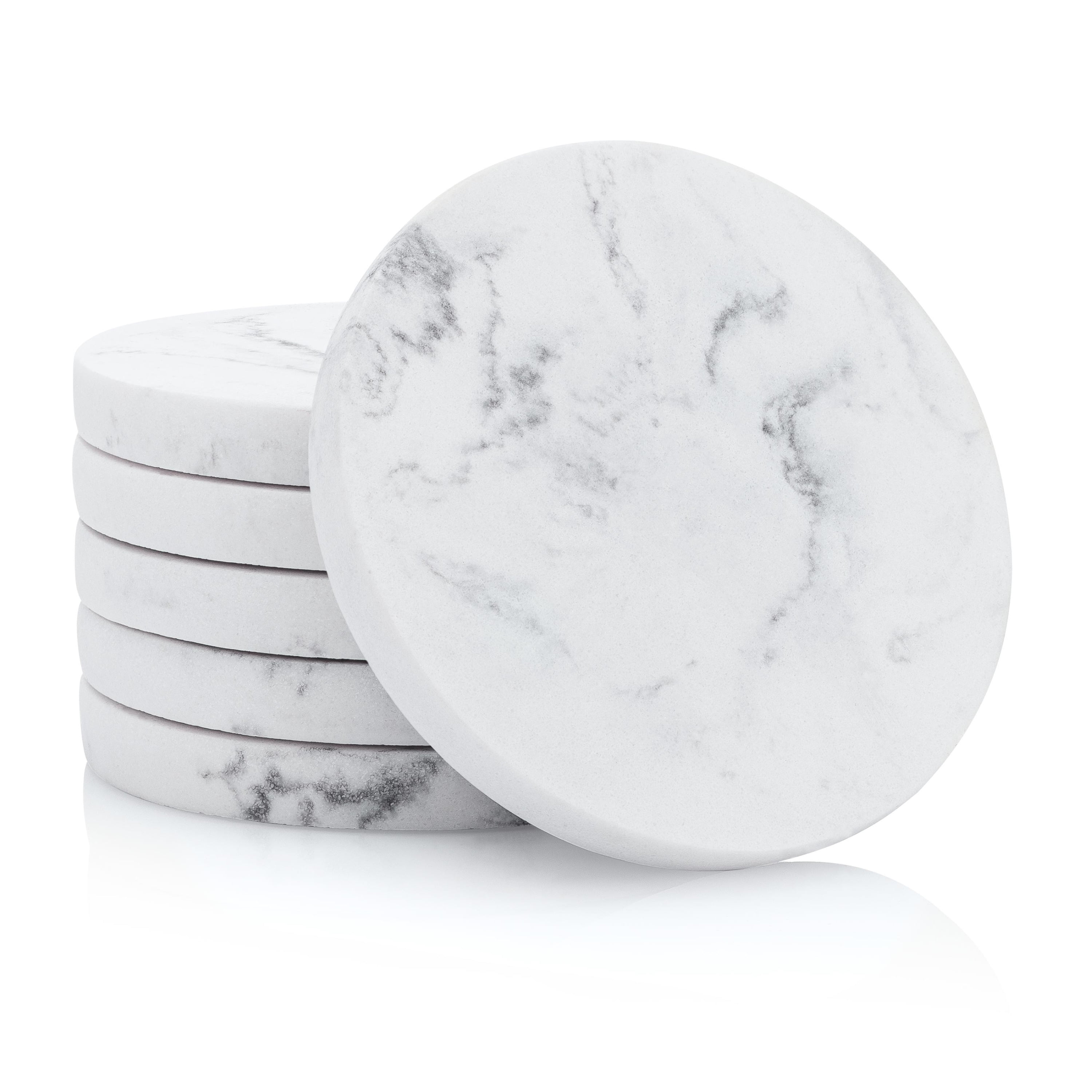Essentra Home Set of 6 White Marble Coasters for Drinks, Soft Felt ...