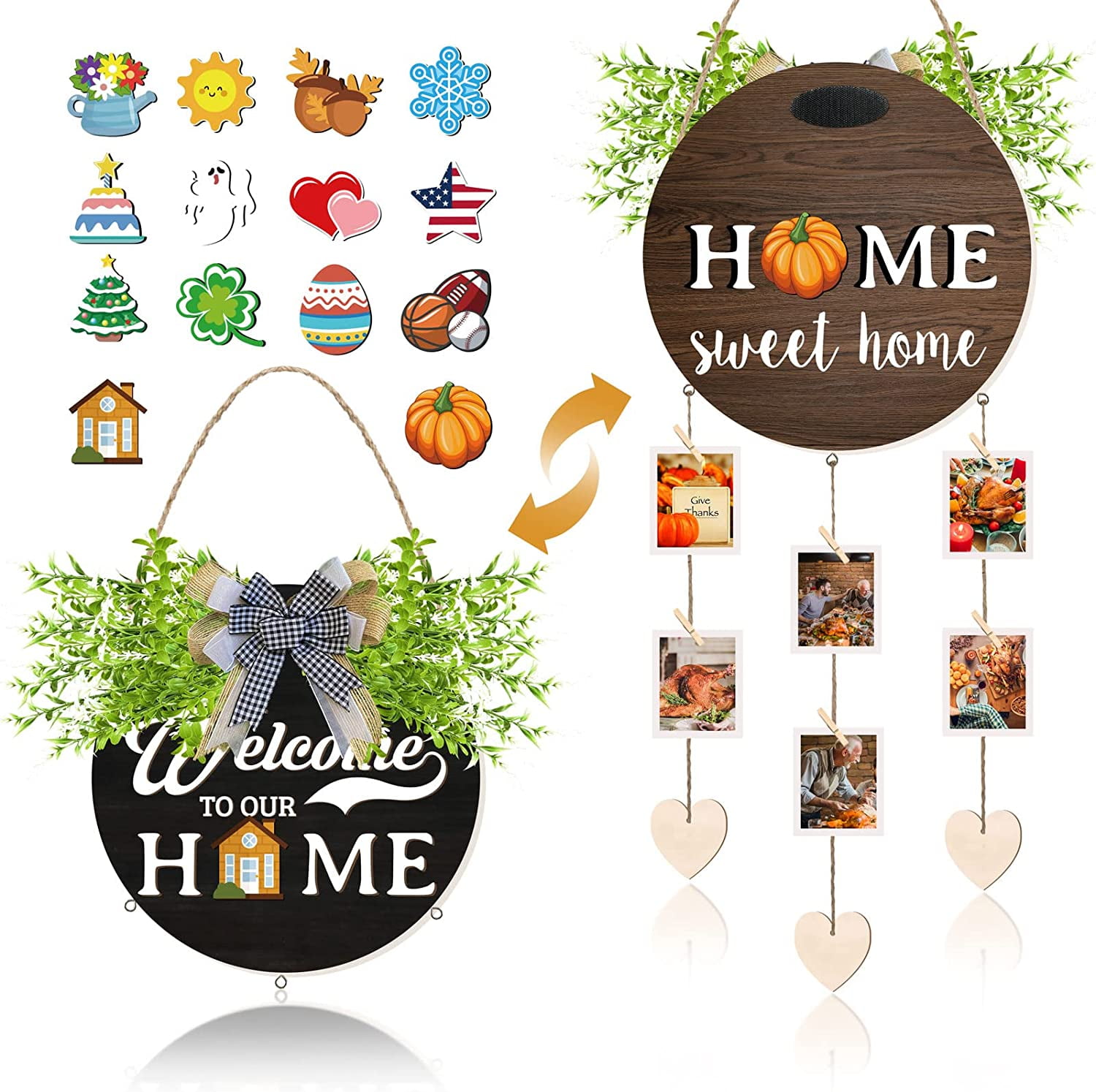 EvridWear Welcome Sign, Double Sided Front Door Decor with 14 ...