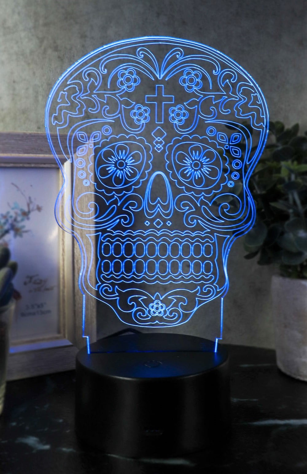 Ebros DOD Floral Sugar Skull Acrylic Art Panel Colorful LED Night Light ...