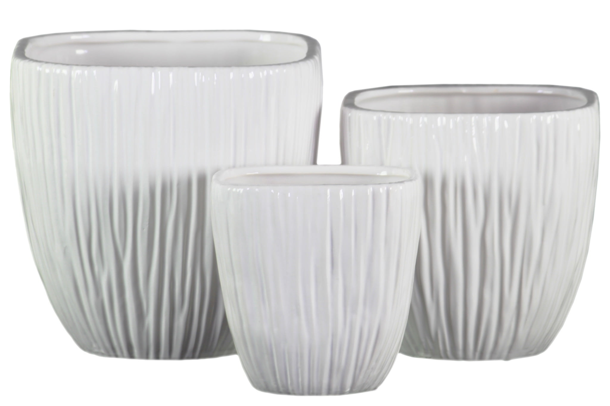 Ribbed Patterned Ceramic Flower Pot With Tapered Bottom, White ...