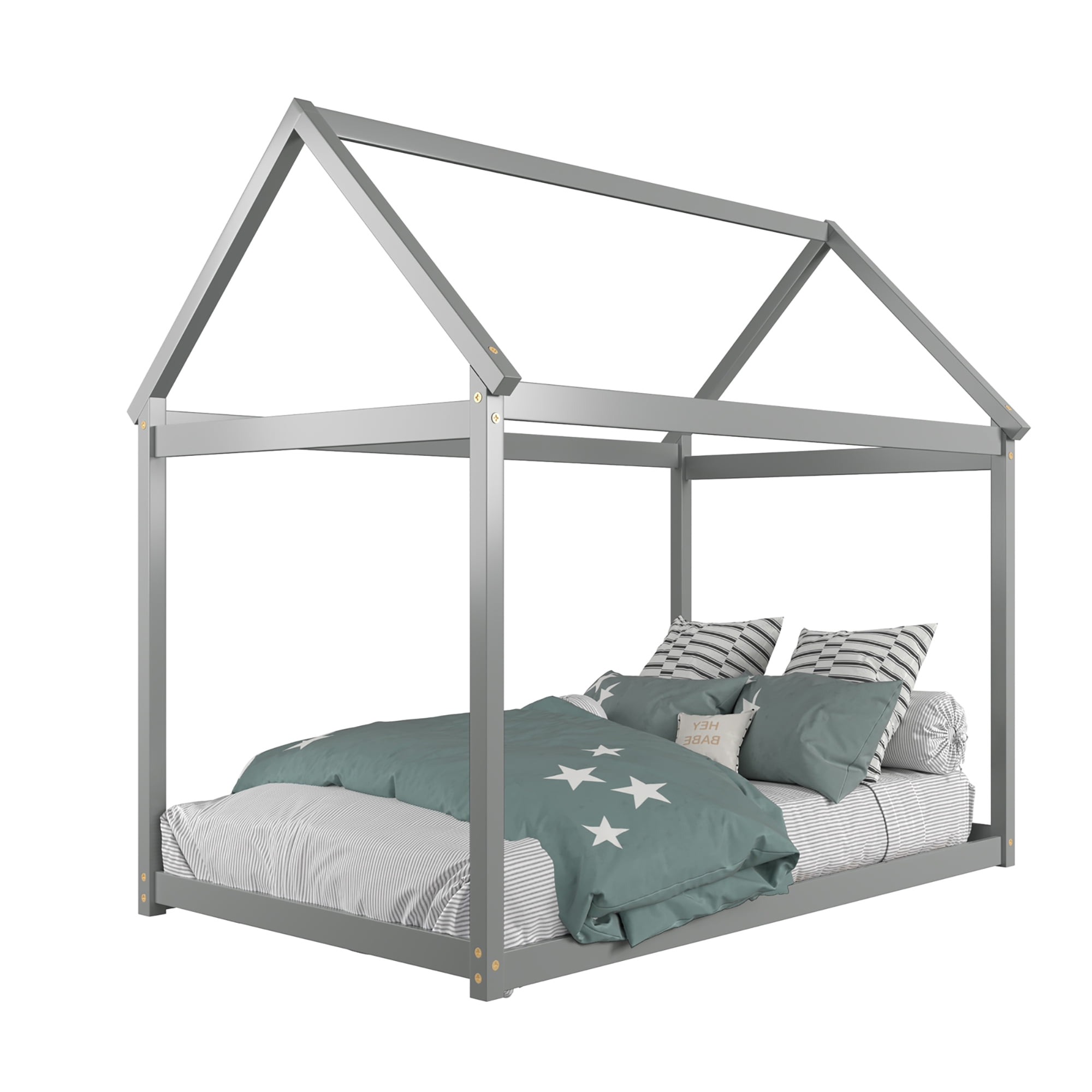 Click here for Costway Twin House Bed Wood Frame W/ Roof For Kids... prices