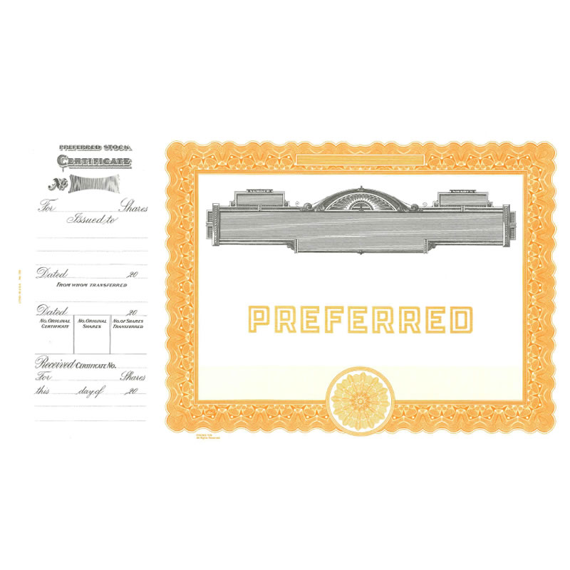 Goes 729 Preferred Stock Certificate Blank Size 8-1/2" x 15 ...