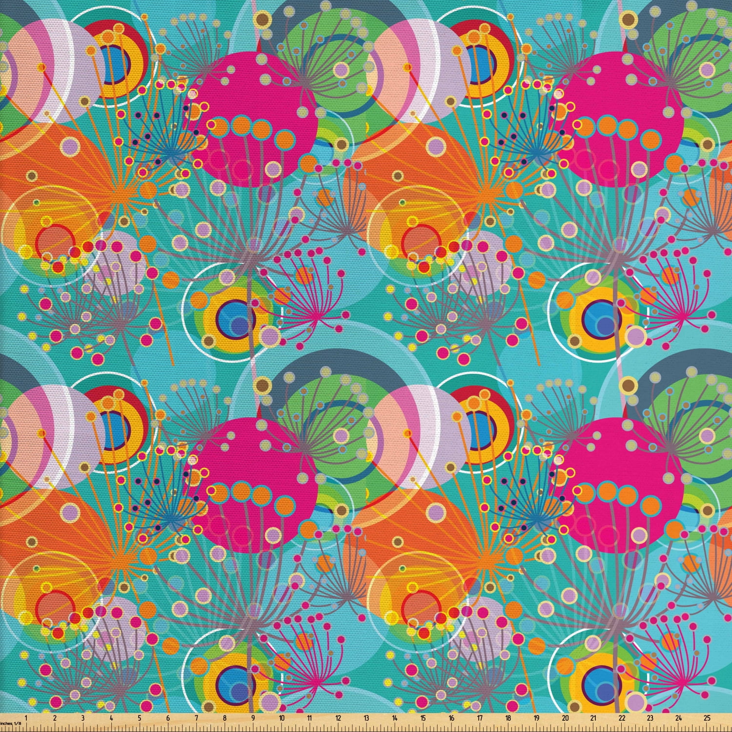 Floral Sofa Upholstery Fabric by the Yard, Dandelions Flowers Circles ...