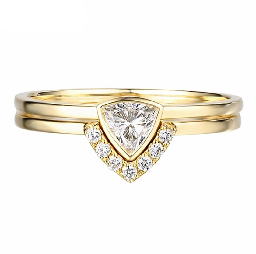 Chevron .40 Carat Trillion Cut Real Diamond Wedding Ring Set in 14k ...