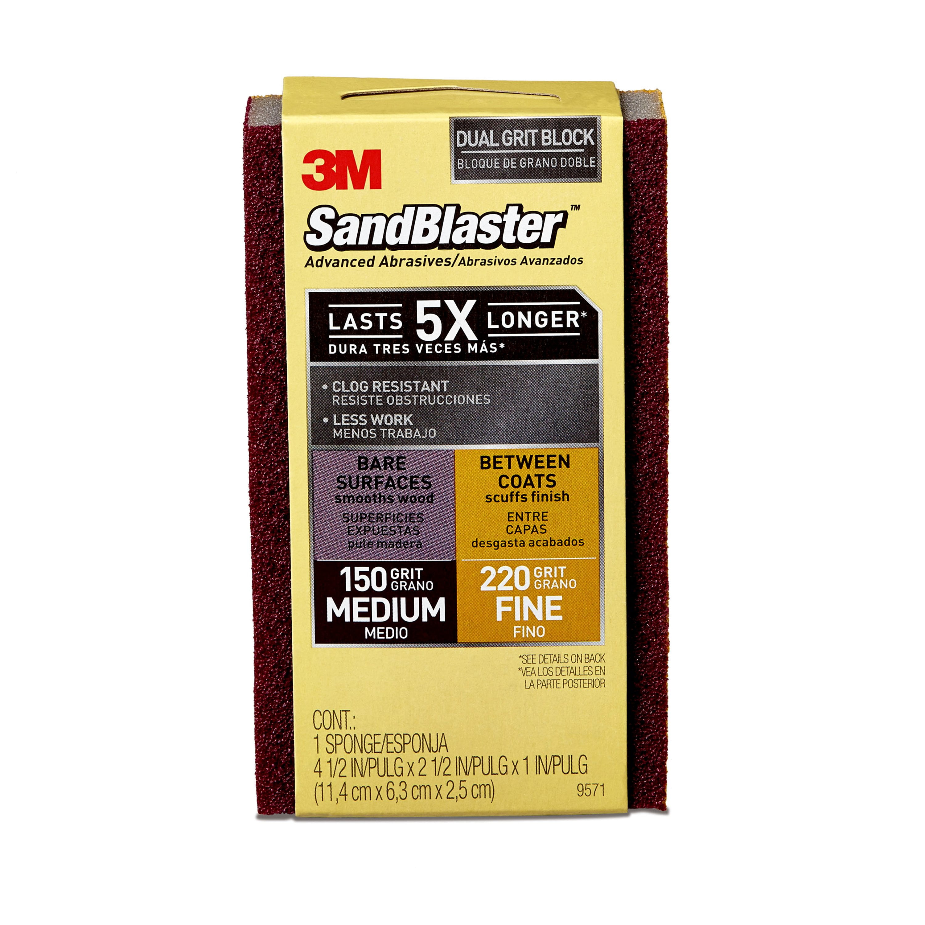 3M SandBlaster Dual Grit Sponge, 150 Medium/220 Fine Grit, 1/Pack ...