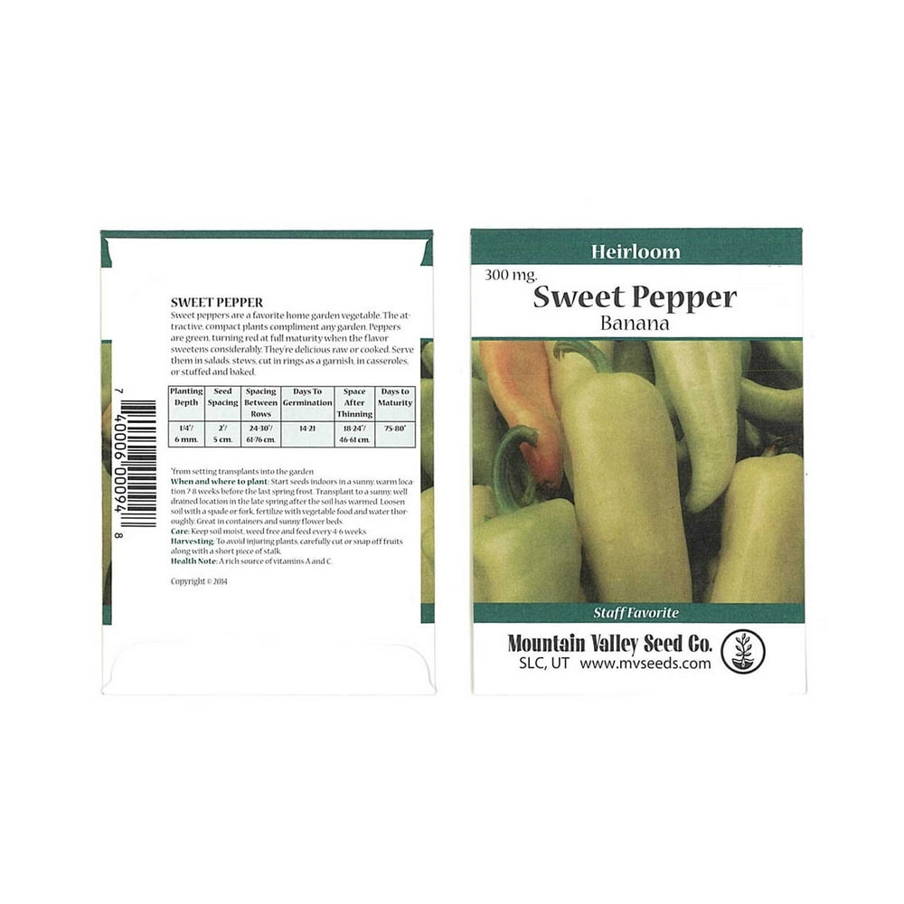 Sweet Banana Pepper Seeds - 300 mg Packet - Non-GMO, Heirloom - Pointed ...