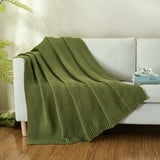 LONG CREATE Soft Knitted Throw Blanket 60" x 80" Olive Green, Boho ...