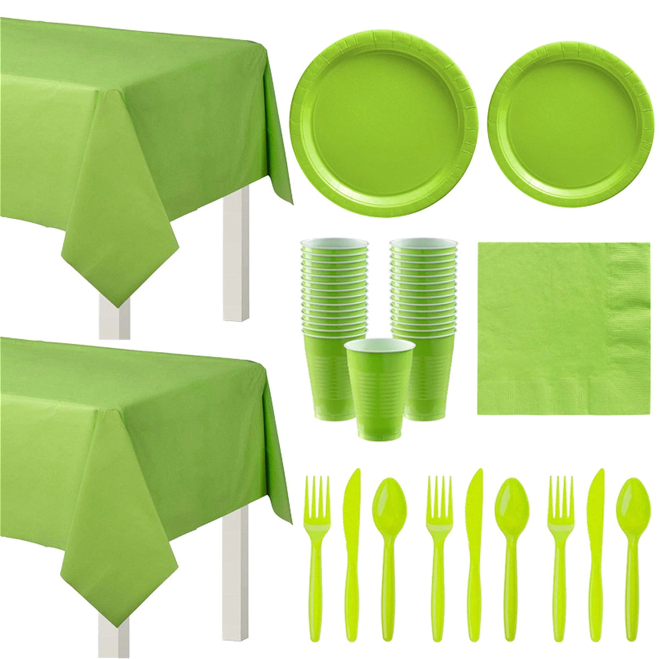 Jeleuon 155 Pcs Green Disposable Paper Dinnerware, Plates Napkins Cups ...