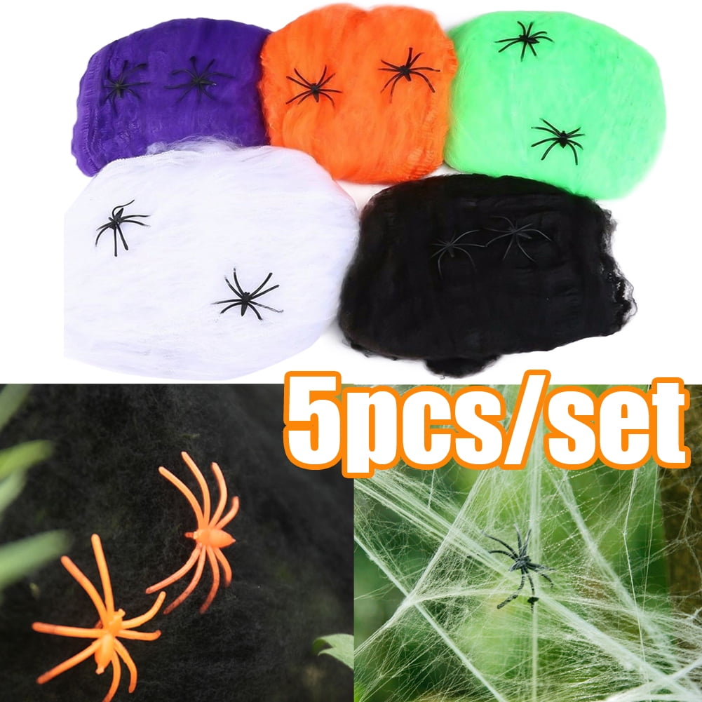 Cheers.US 5Pcs/Set Spider Webs Halloween Decorations, Super Stretch ...