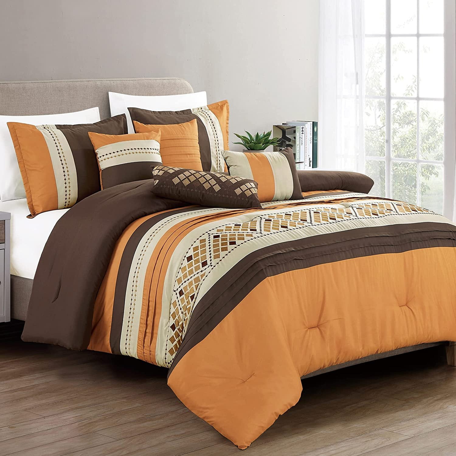 Sapphire Home Luxury 7-Piece Full/Queen Comforter Set w/Shams Cushions ...