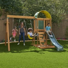DOLPHIN PLAYGROUND Wooden Outdoor Playset, Dual Swings, Slide ...