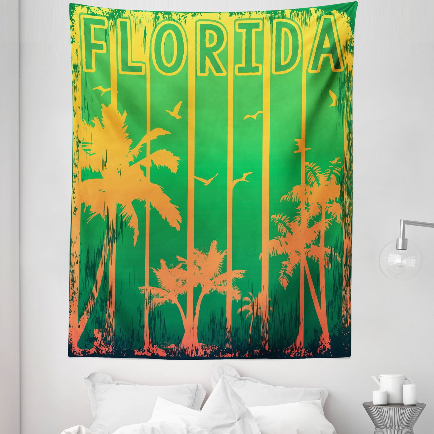 Florida Tapestry, Coastal City in California Worn out Composition with ...